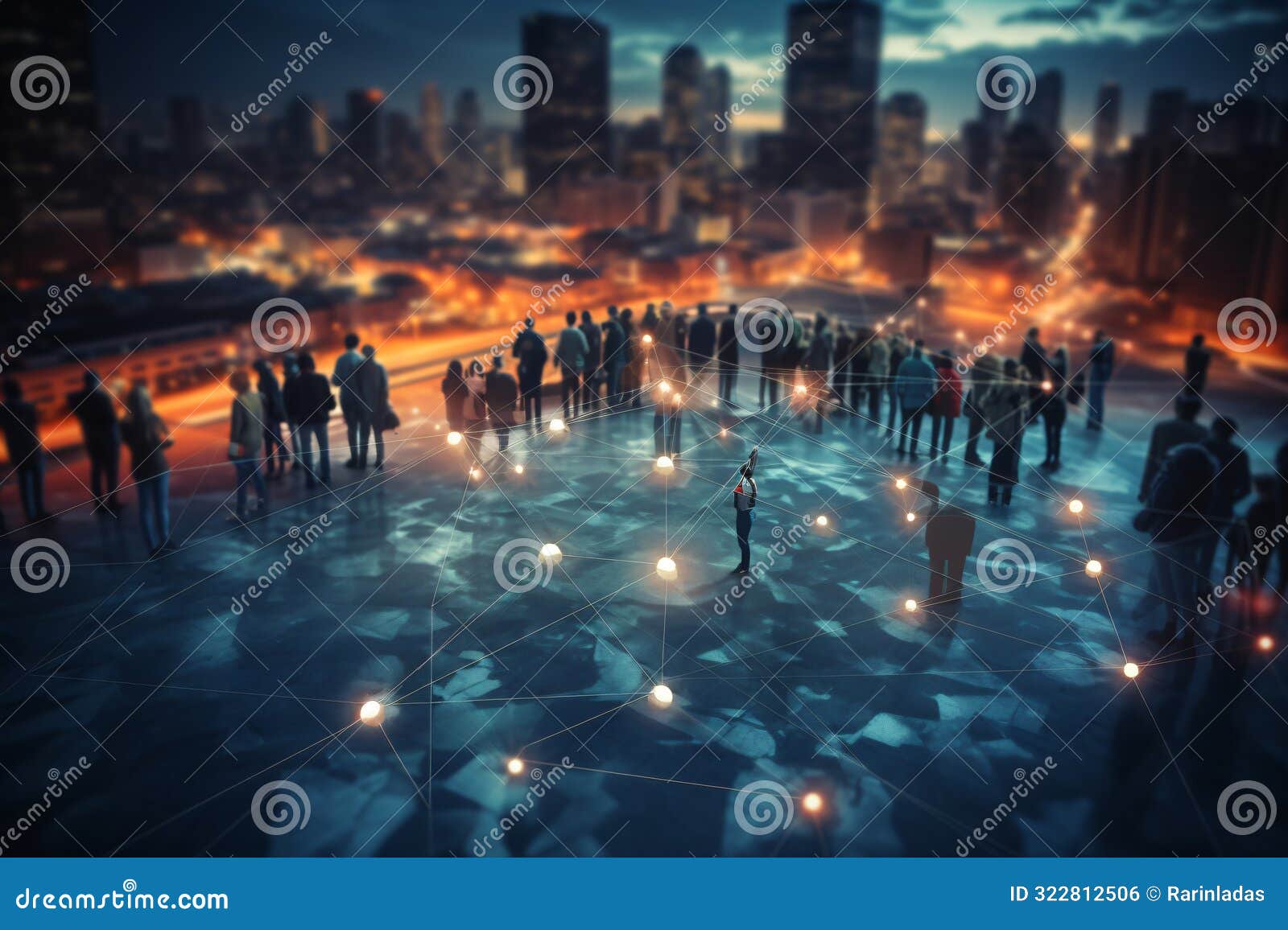 Group of People Standing in Circle Around Network of Spheres ...