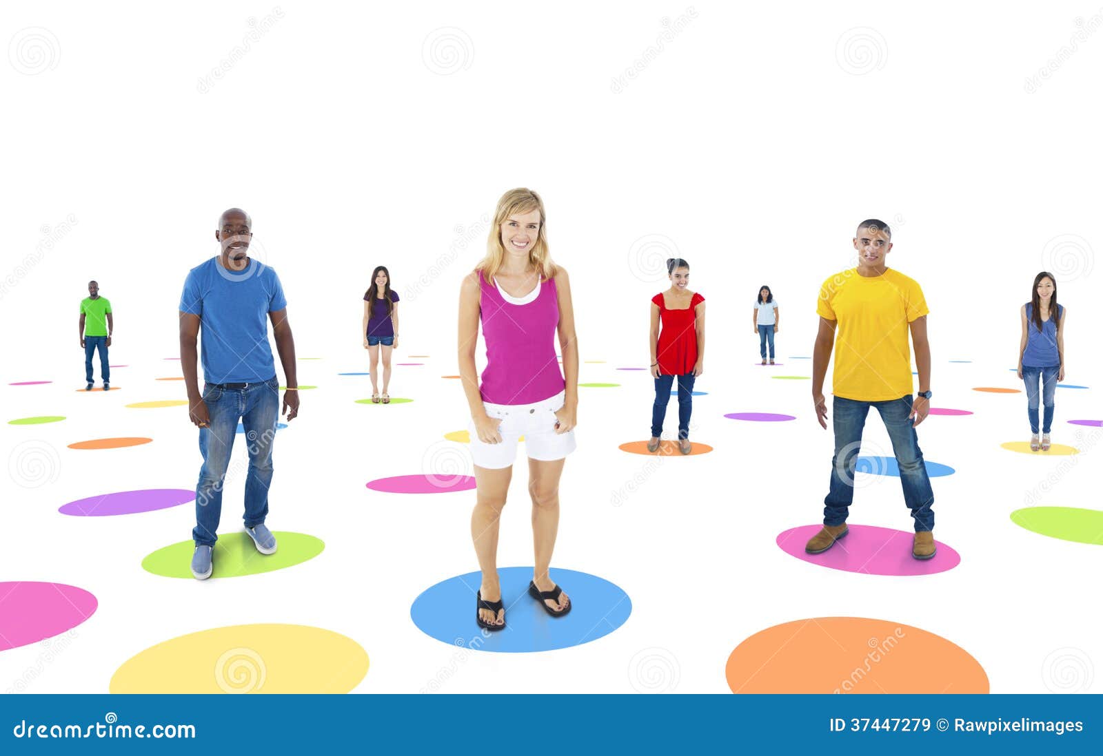 Group of People Standing on Colorful Circle Stock Image - Image of ...