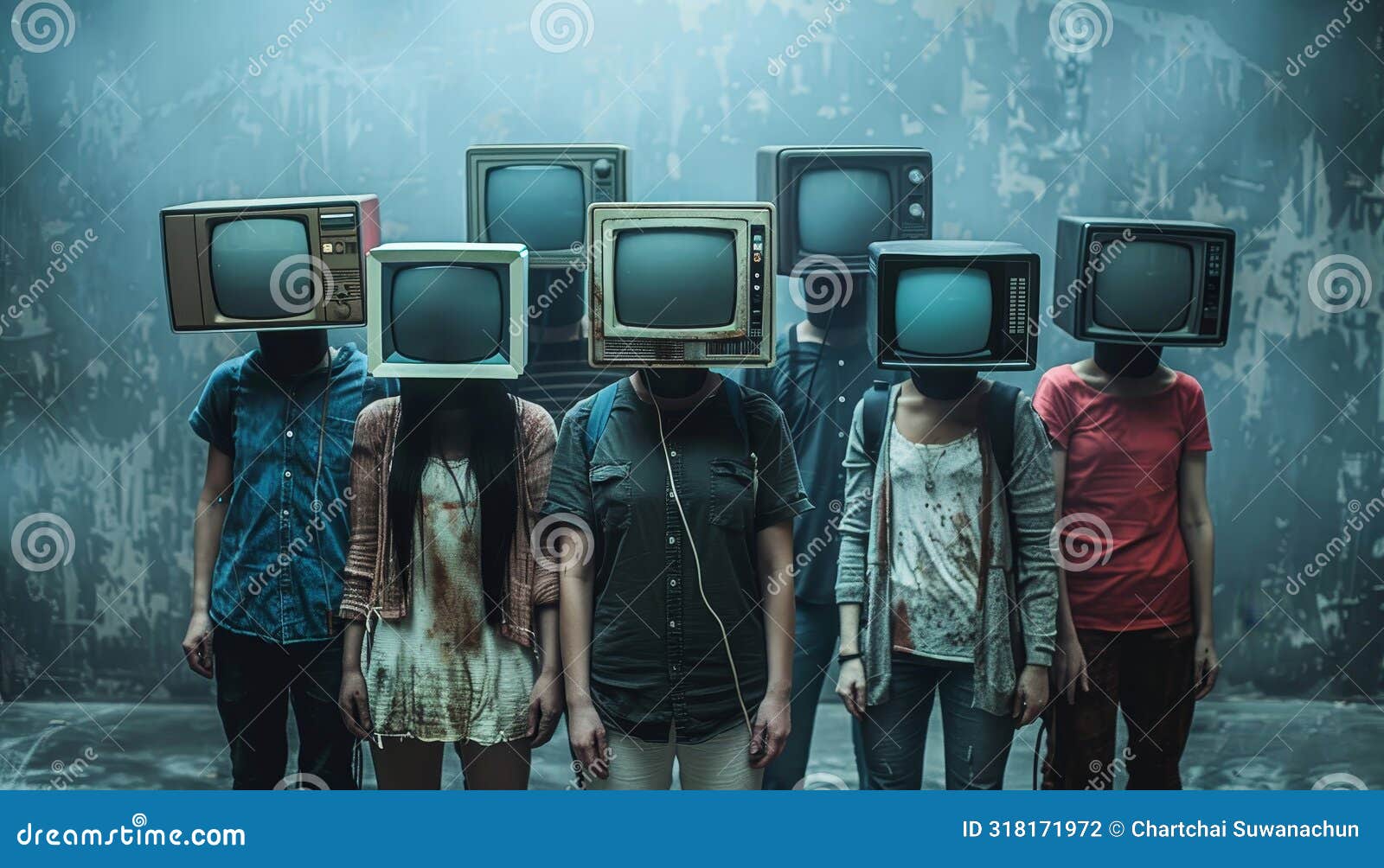 A Group of People are Standing in Front of a Building with Their Heads ...