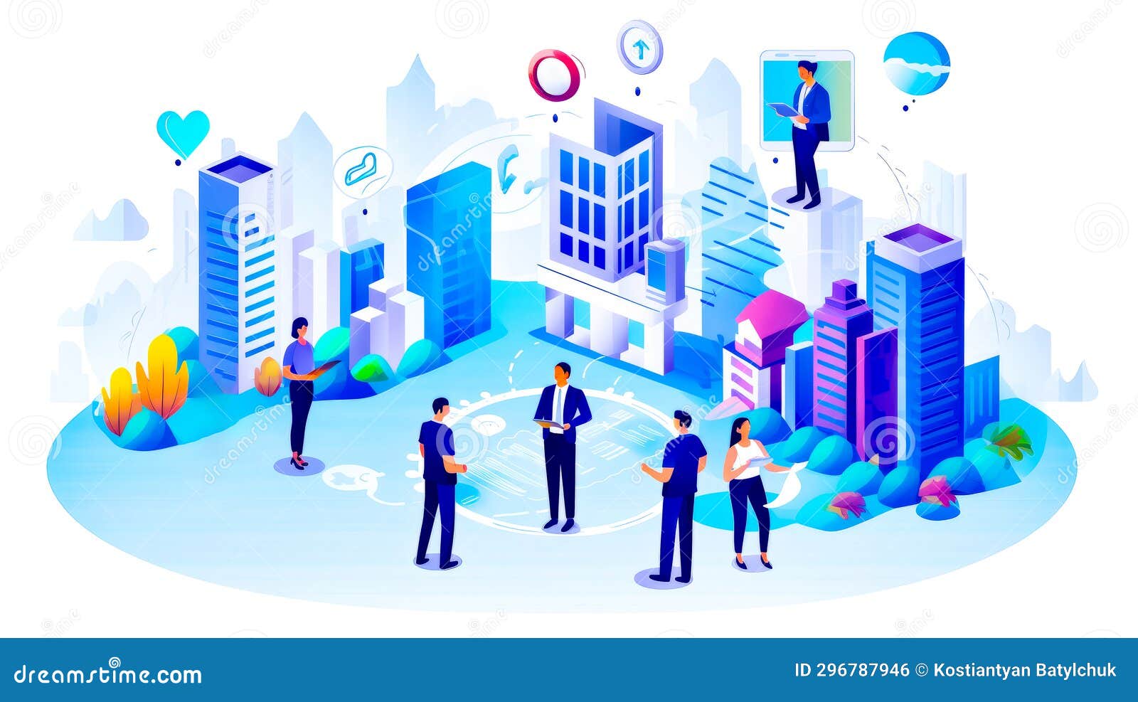 Group of People Standing in Front of Cityscape with Buildings ...