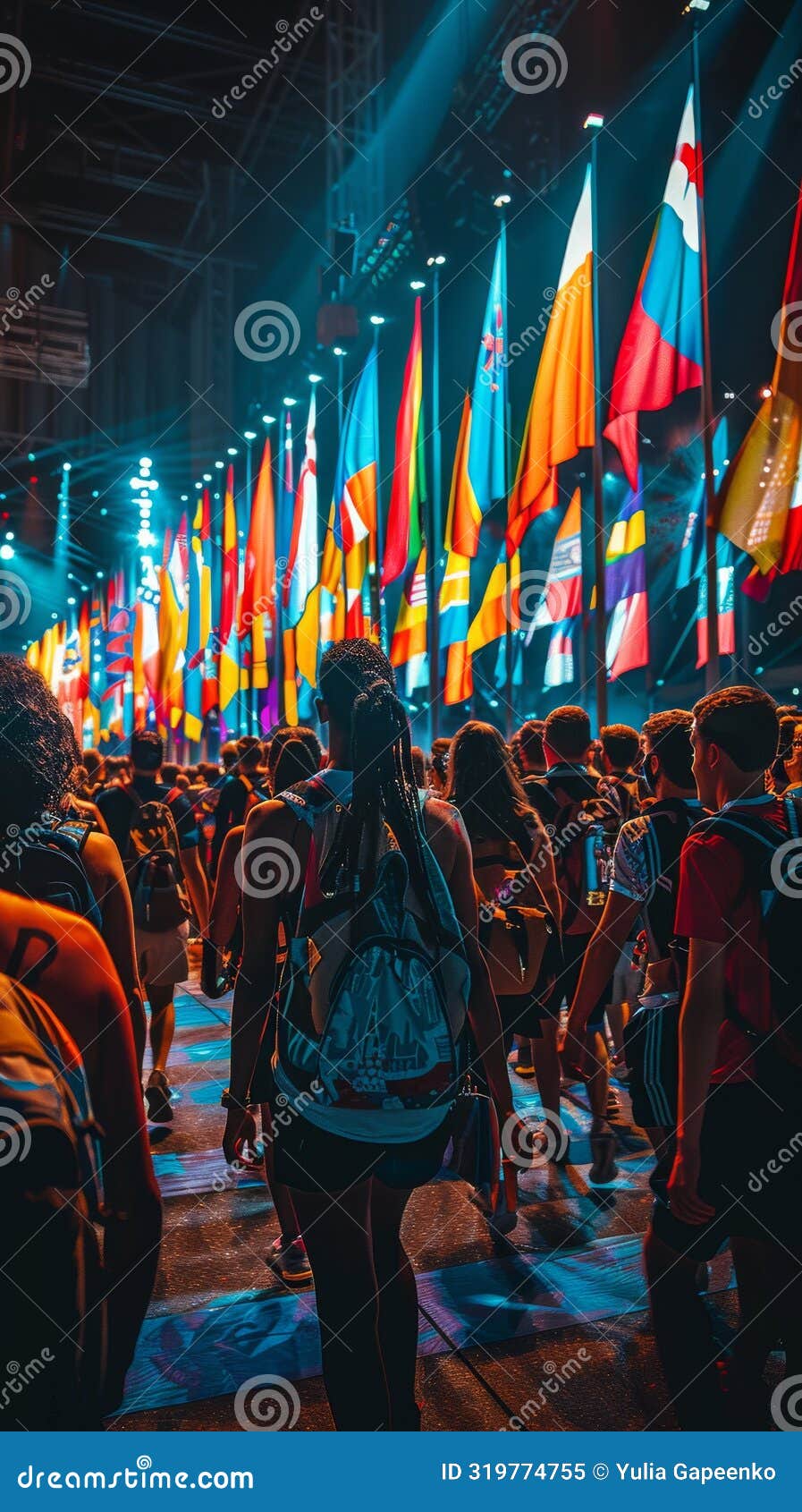 Group of People Standing in Front of Crowd of Flags Stock Image - Image ...