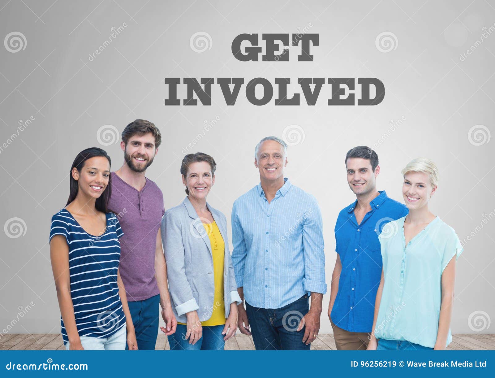 Group of People Standing in Front of Get Involved Graphics Stock Image ...
