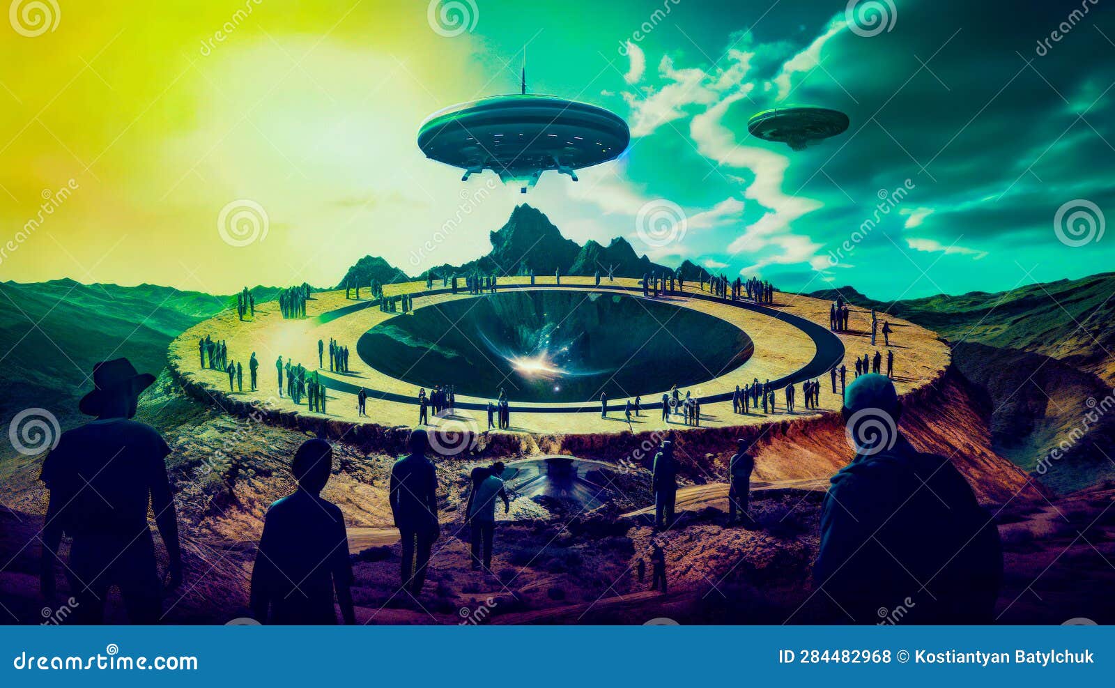Group of People Standing in Front of Large Alien Like Structure in the ...