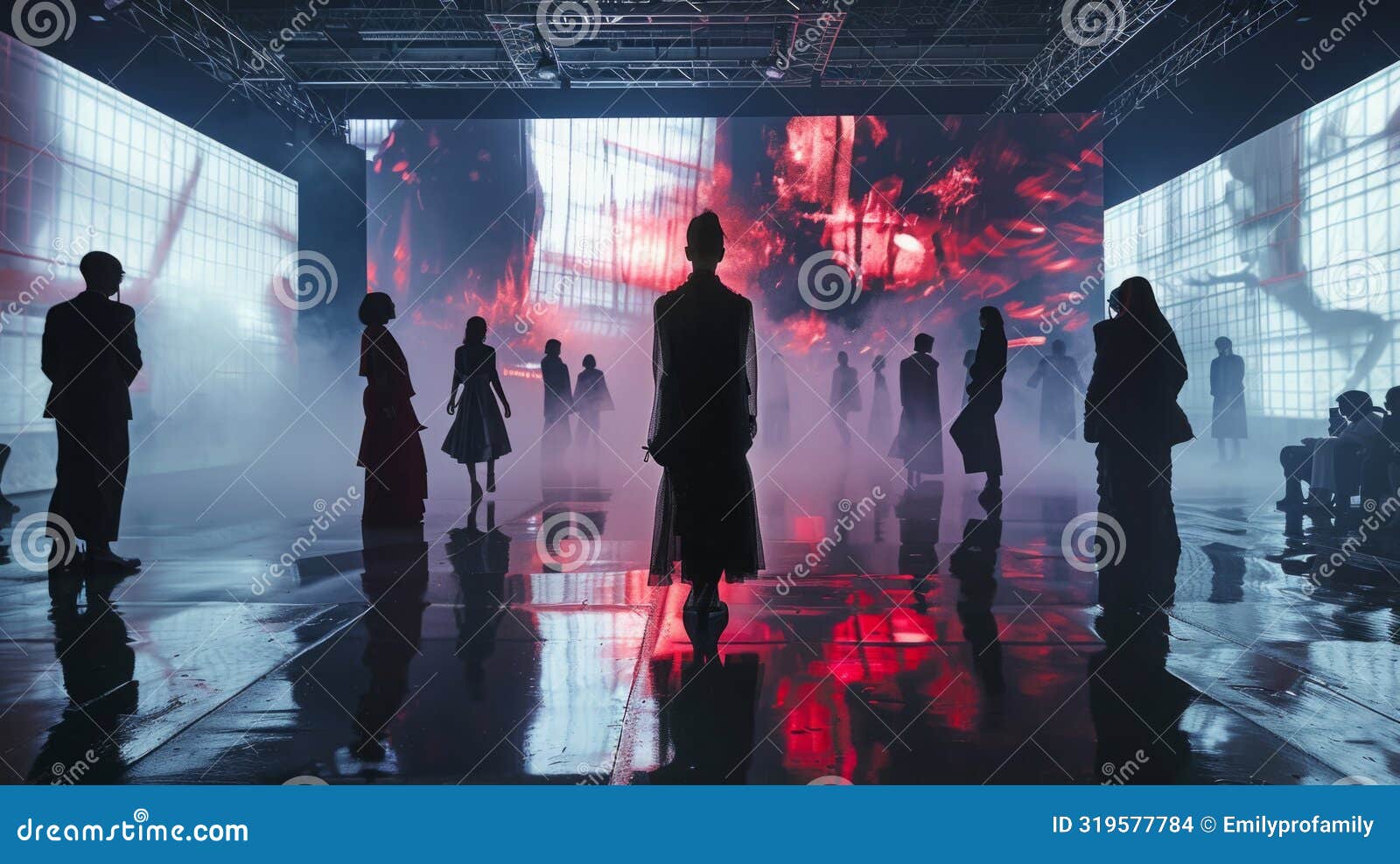 Group of People Standing in Front of Large Screen Stock Photo - Image ...