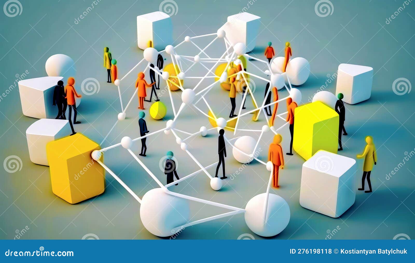 Group of People Standing in Front of Network of Different Shapes and ...
