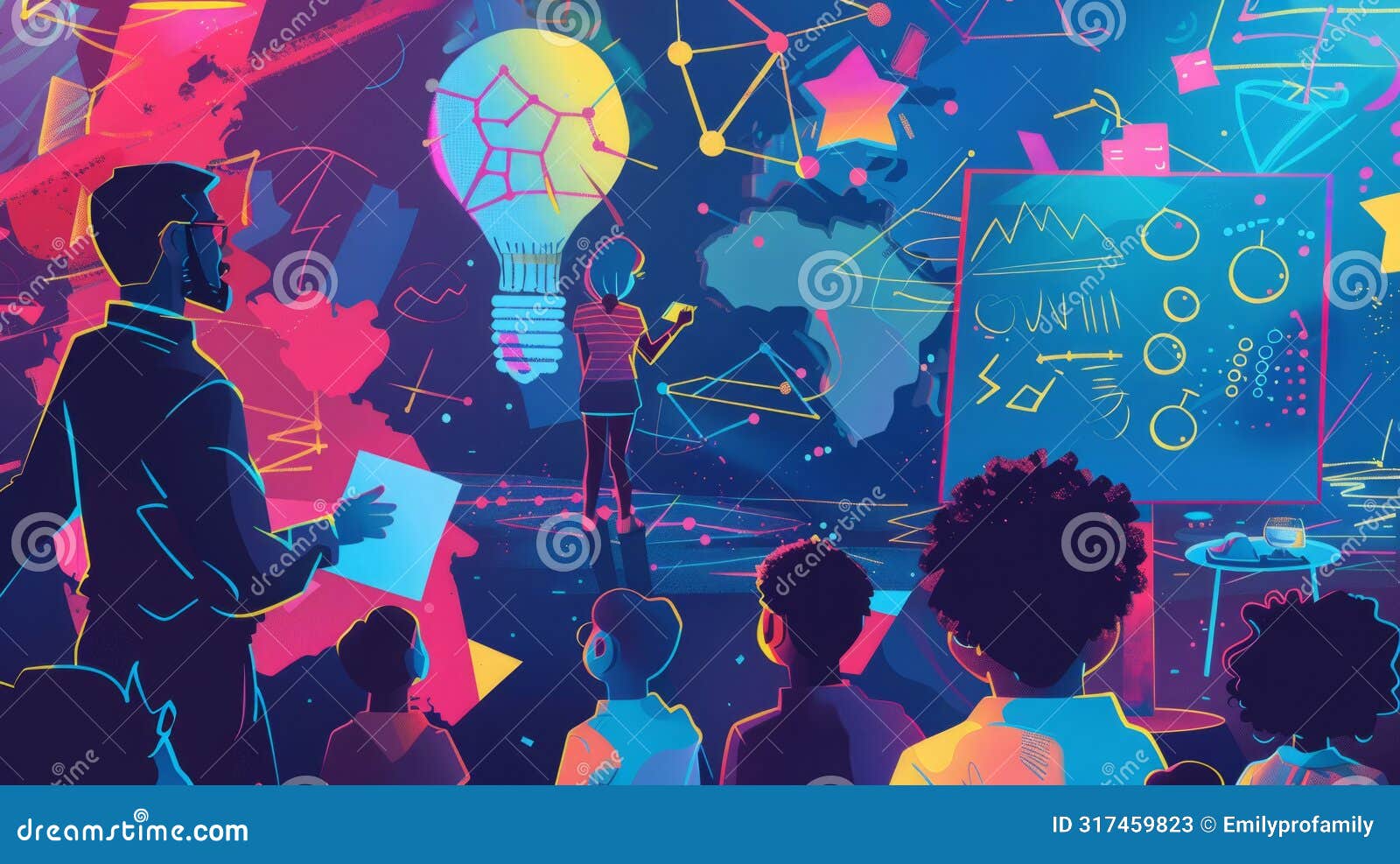 Group of People Standing in Front of Projection Screen Stock Image ...