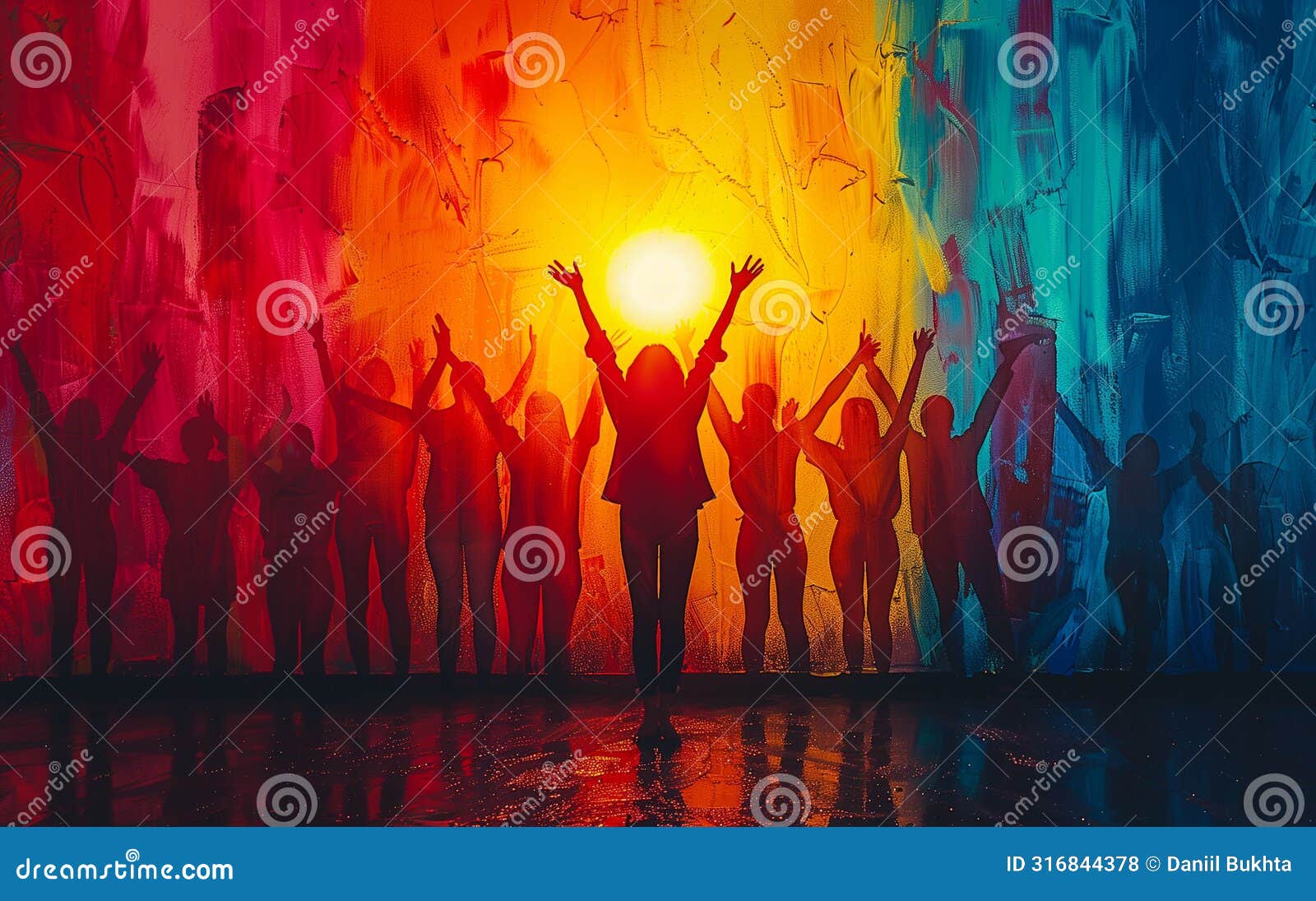 Group of People Standing in Front of Rainbow Colored Wall. Generative ...