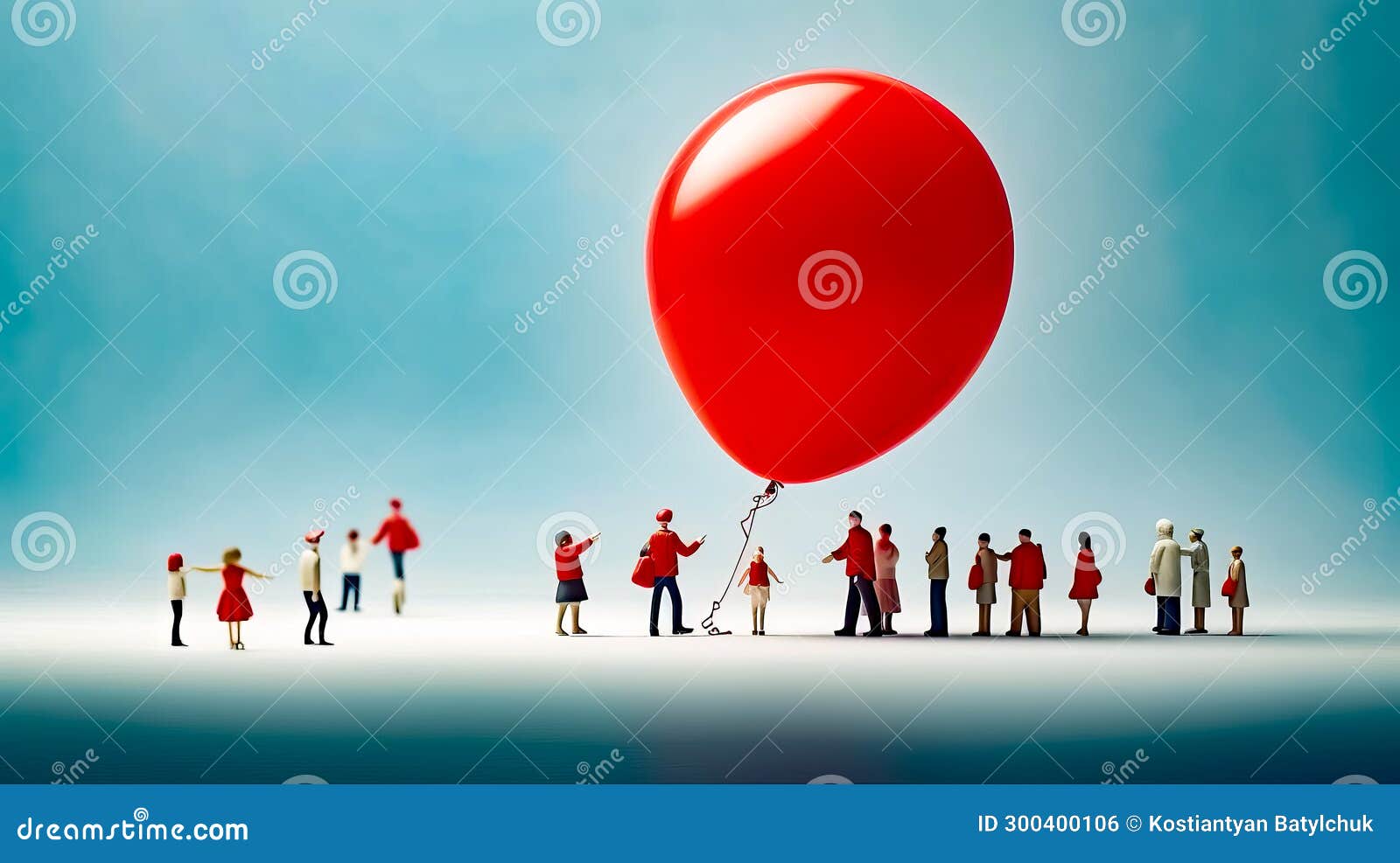 Group of People Standing in Front of Red Balloon with String Attached ...
