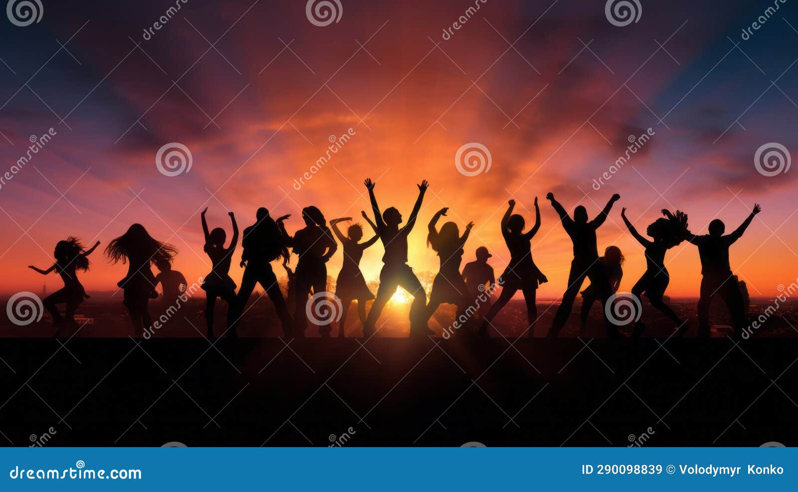 A Group of People Standing in Front of a Sunset. Generative Ai Stock ...