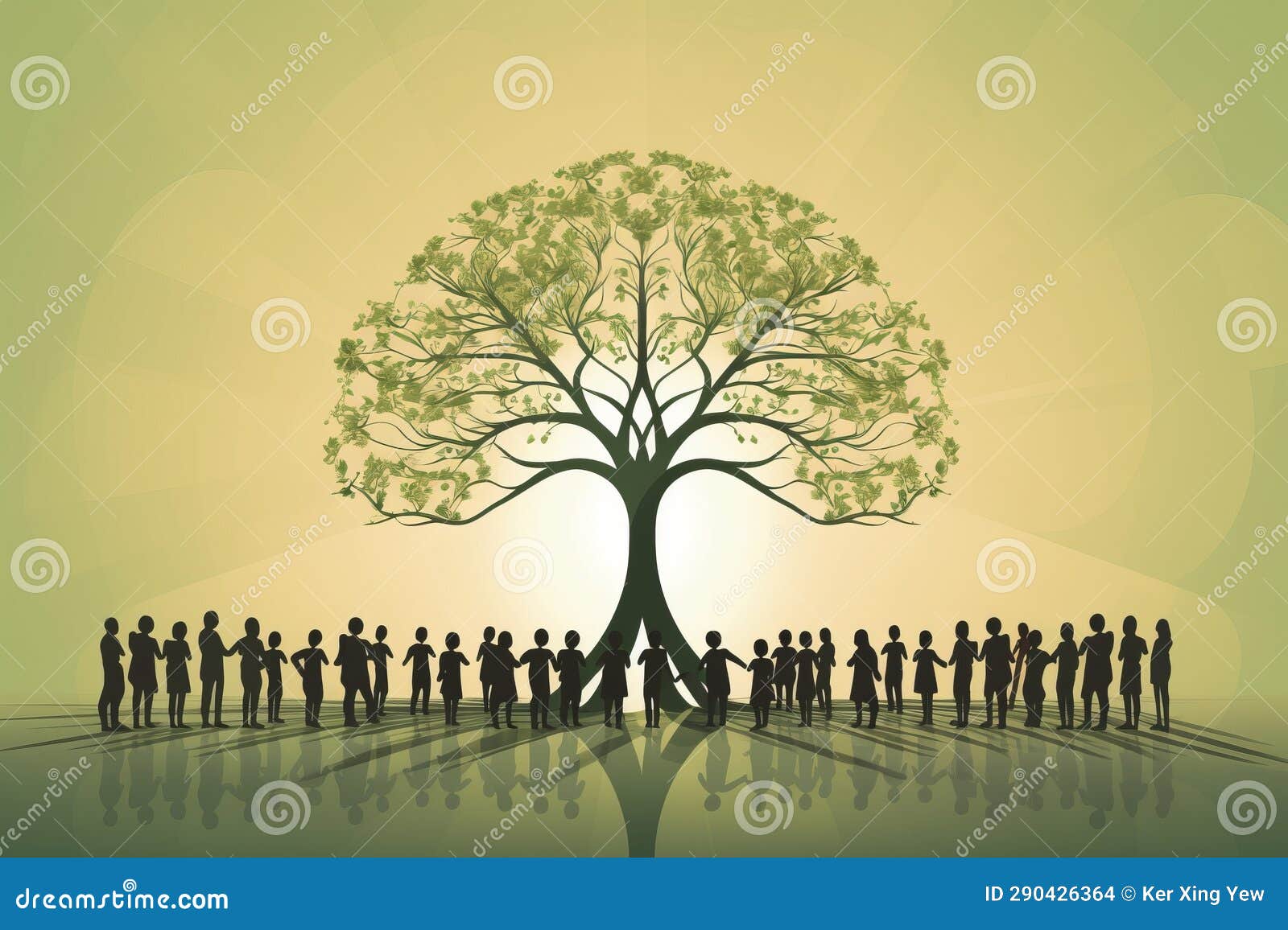 Group of People Standing in Front of a Tree Stock Illustration ...