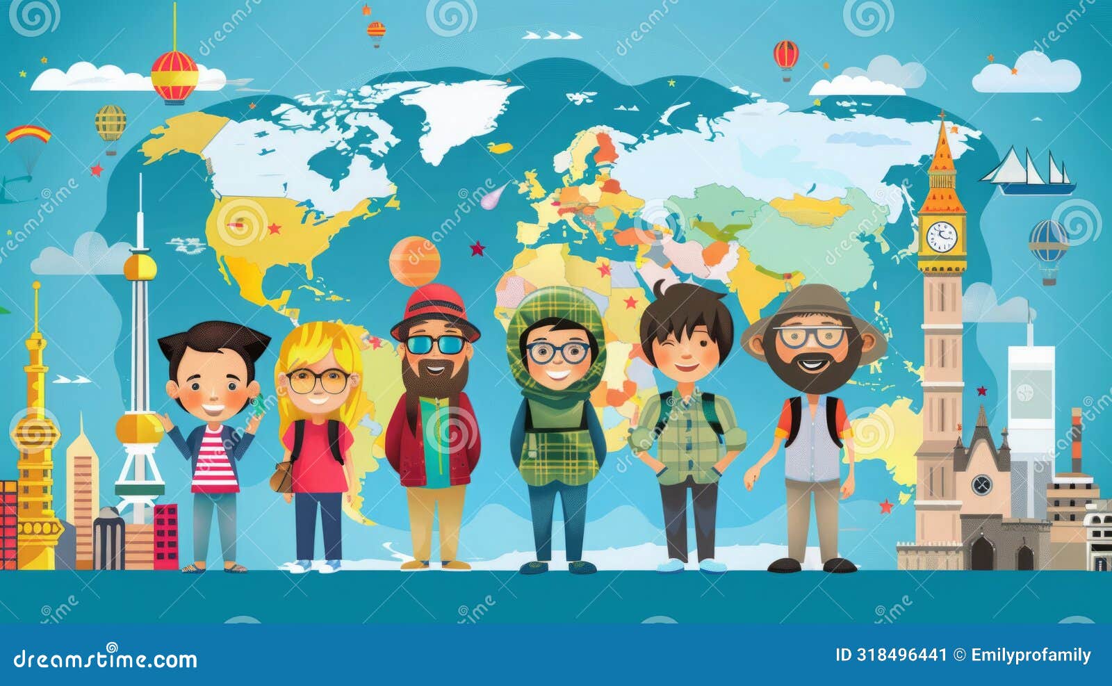 Group of People Standing in Front of World Map Stock Image - Image of ...