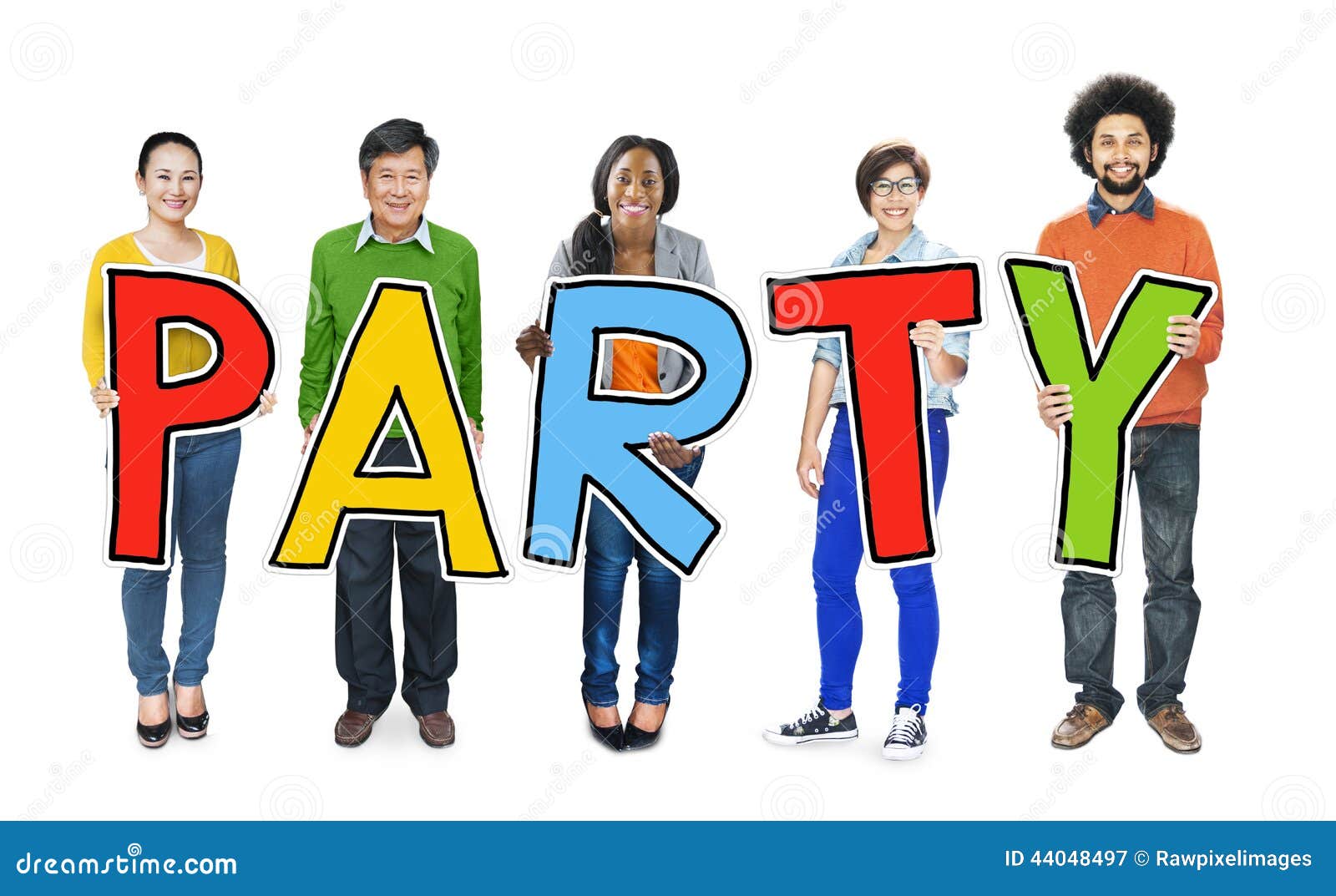 Group of People Standing Holding Party Letters Stock Image - Image of ...