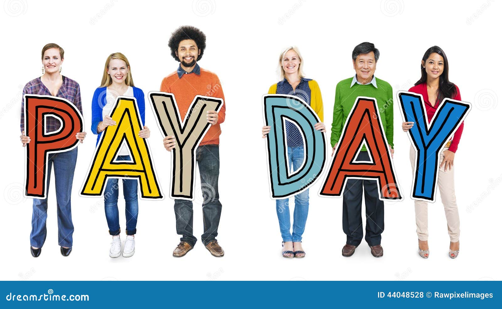 Group of People Standing Holding Payday Letters Stock Photo - Image of ...