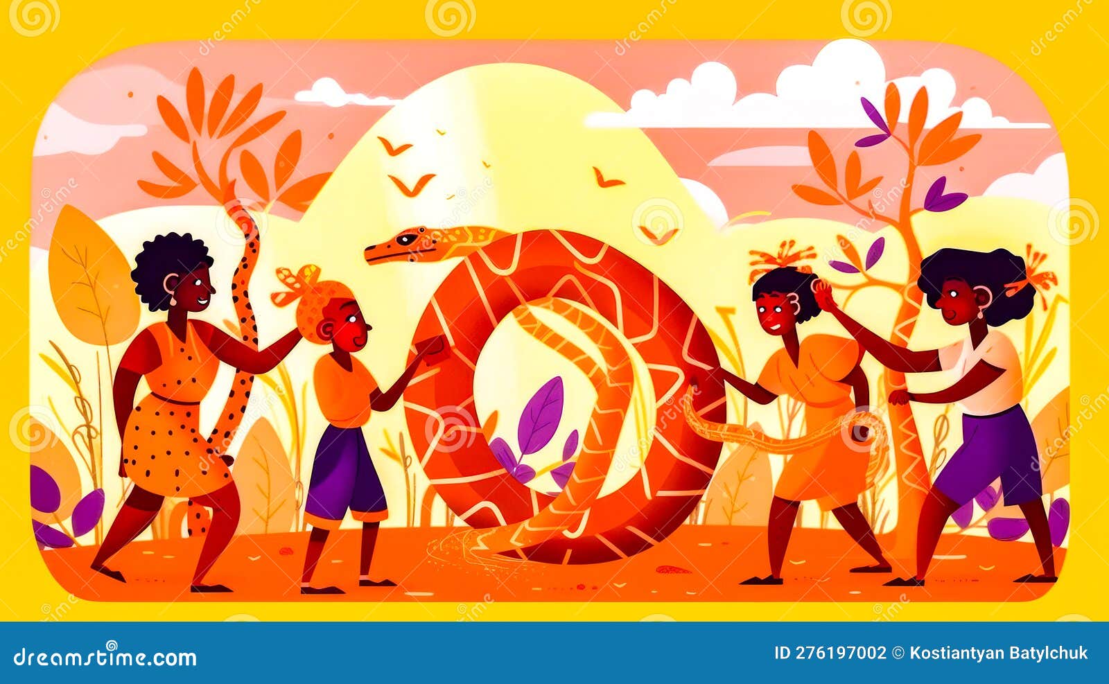 Group of People Standing Next To Giant Snake on Top of Field ...