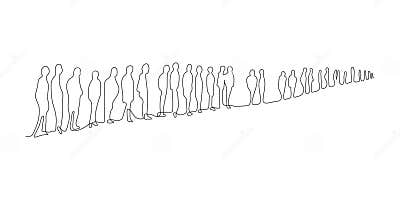 Group of People Standing in Queue, Continuous One Line Drawing. Crowd ...
