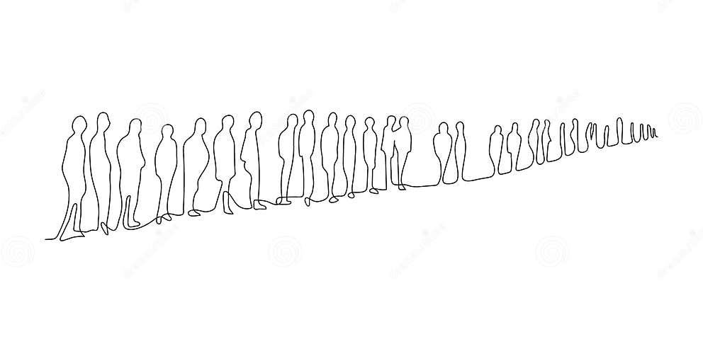 Group of People Standing in Queue, Continuous One Line Drawing. Crowd ...