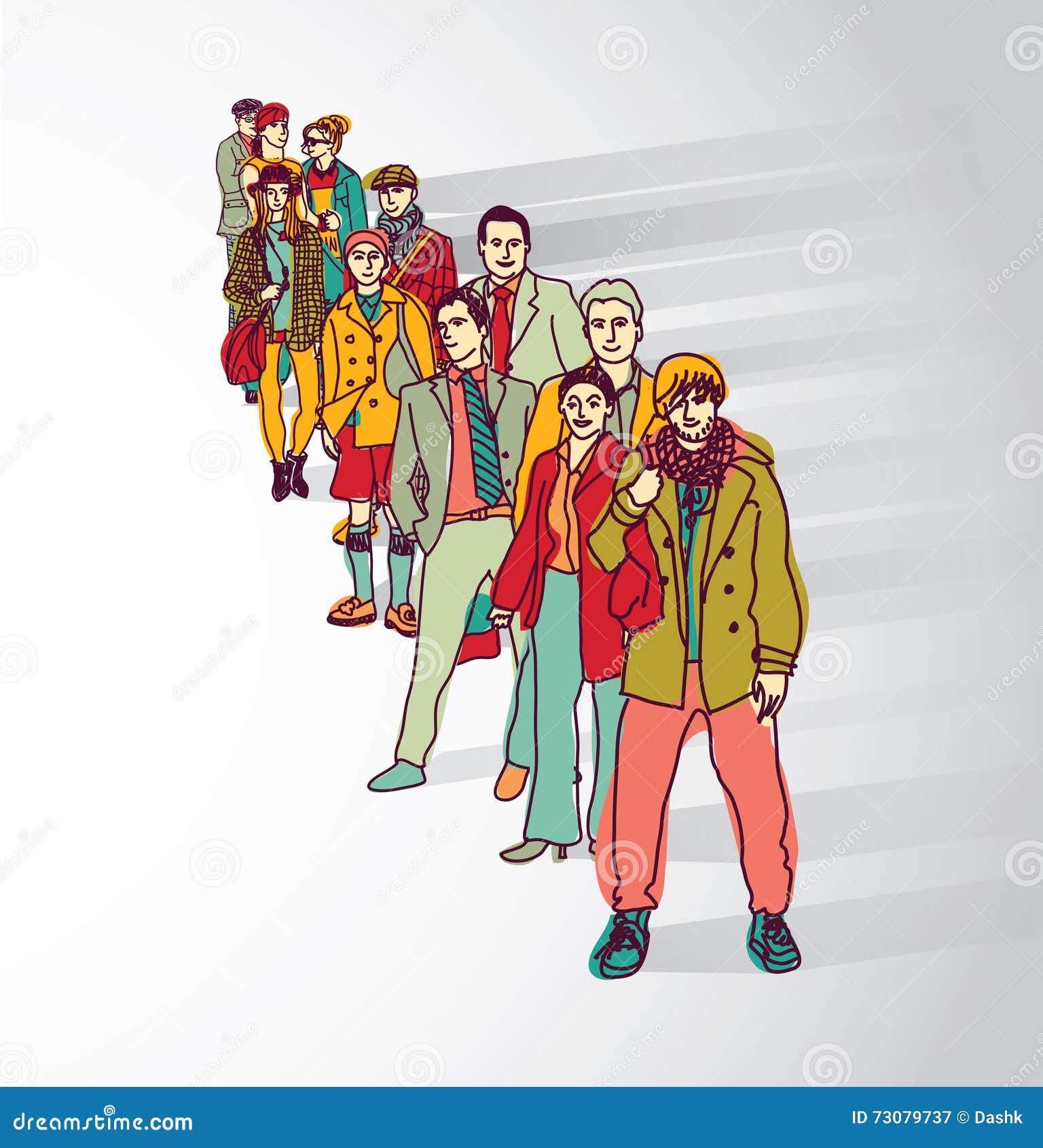 Group People Standing in Queue Tail Waiting Flat Shadow. Stock Vector ...