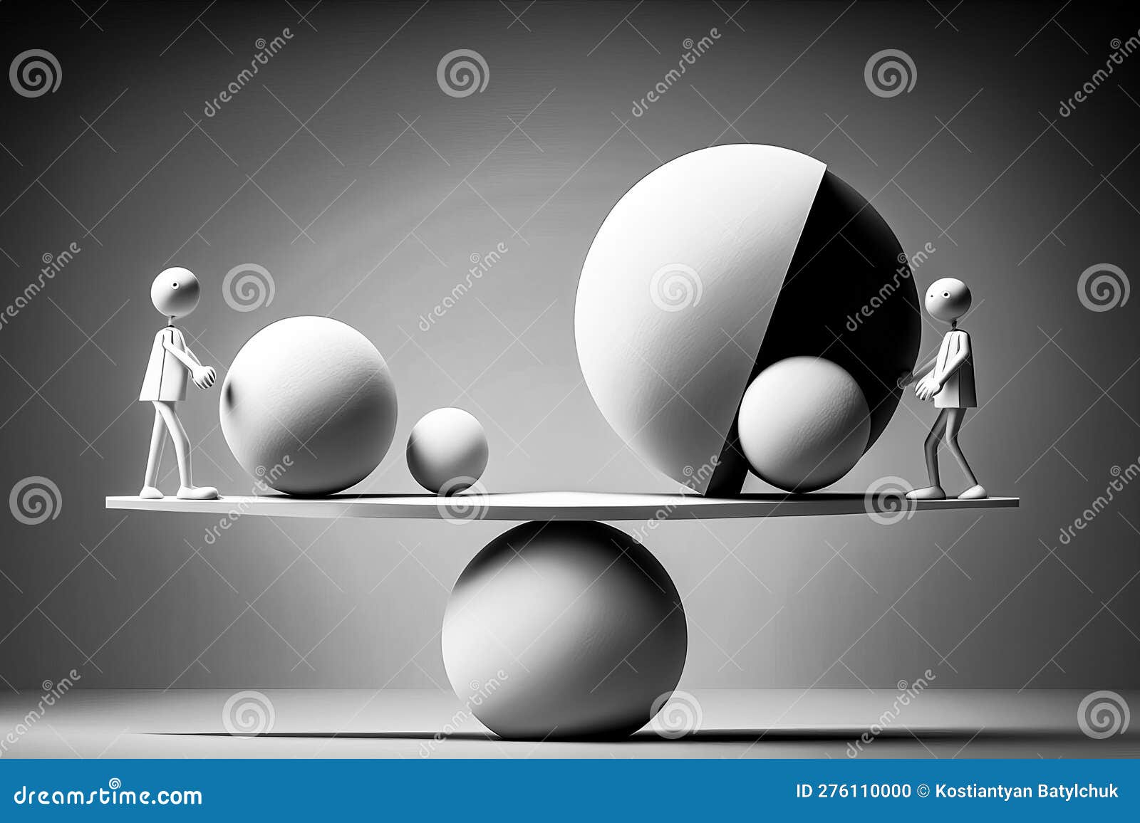 Group of People Standing on Top of Balance Scale with Three Balls ...