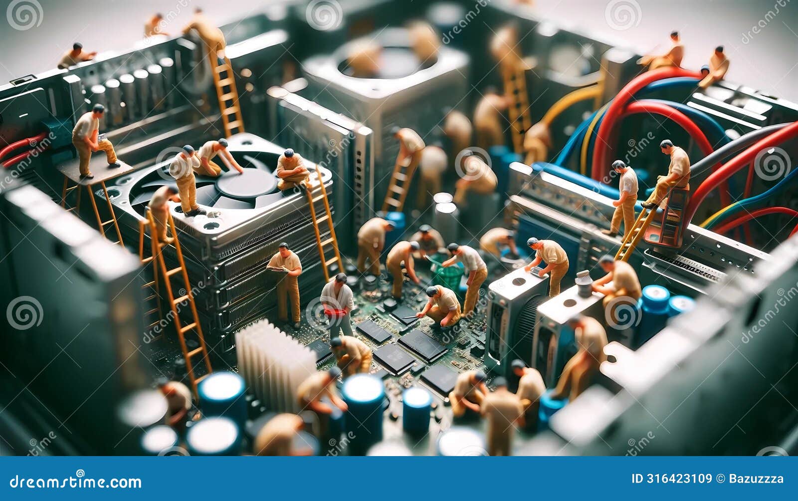 Group of People Standing on Top of a Computer Motherboard. Generative ...