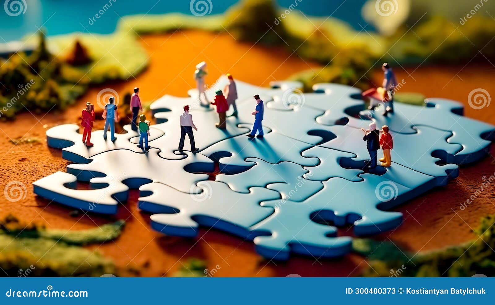 Group of People Standing on Top of Jigsaw Puzzle Piece. Generative AI ...