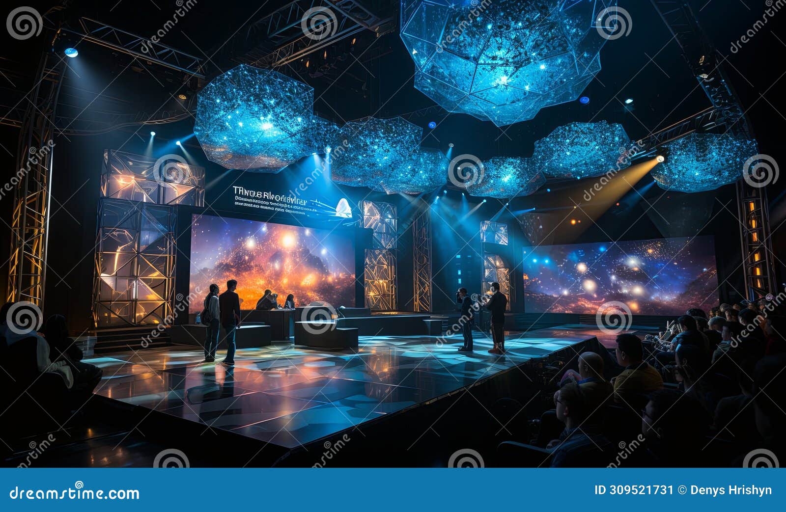 Group of People Standing on Top of Stage Stock Image - Image of ...