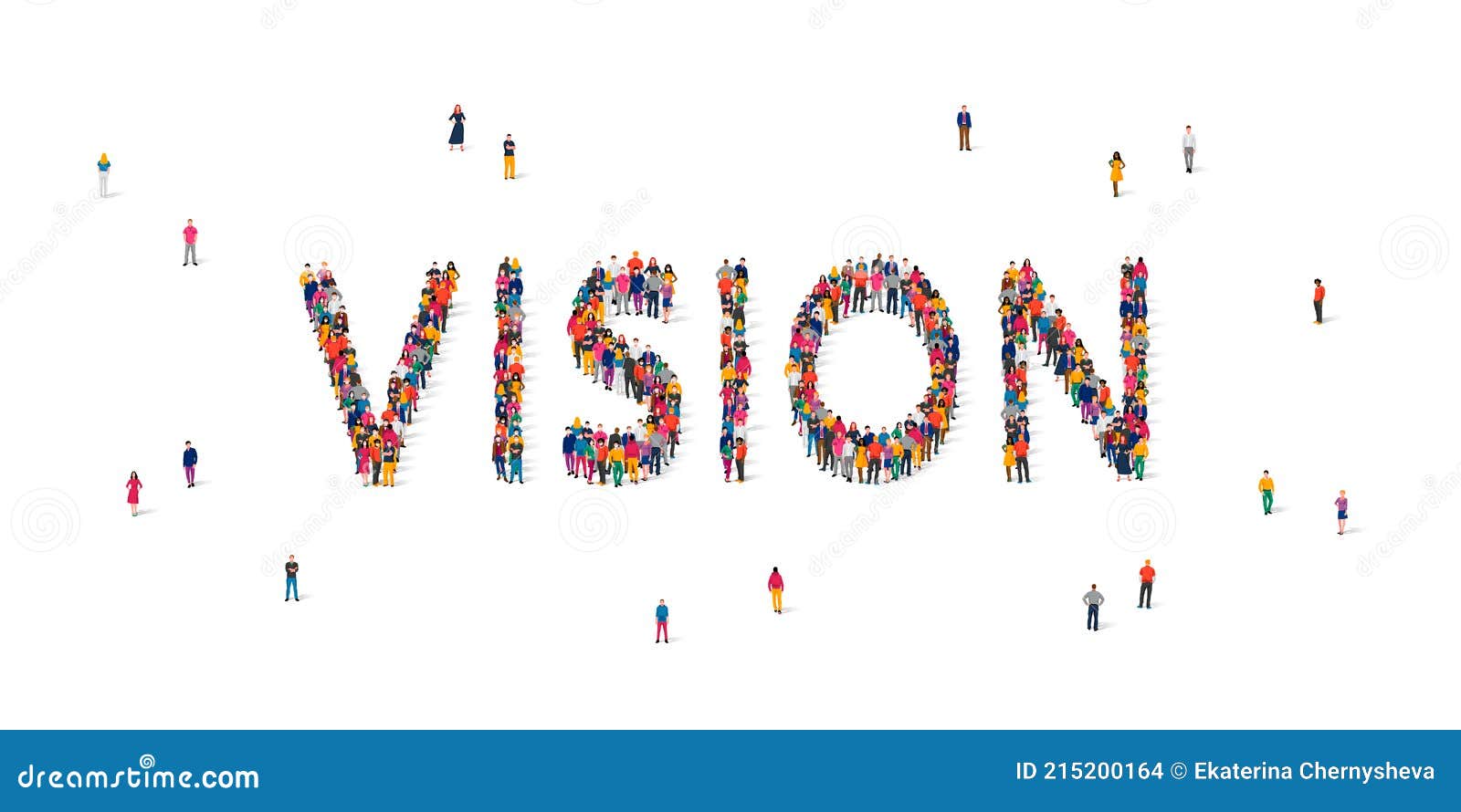 Group of People Standing in the Word Vision. Vector Illustration on ...