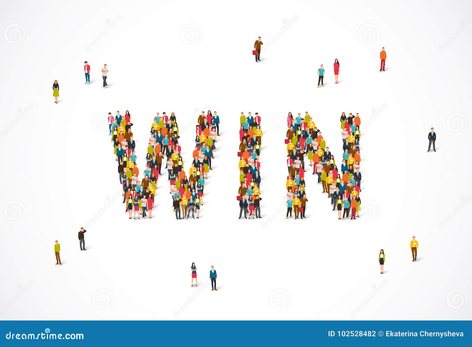 Group of People Standing in the Word Win Stock Vector - Illustration of ...