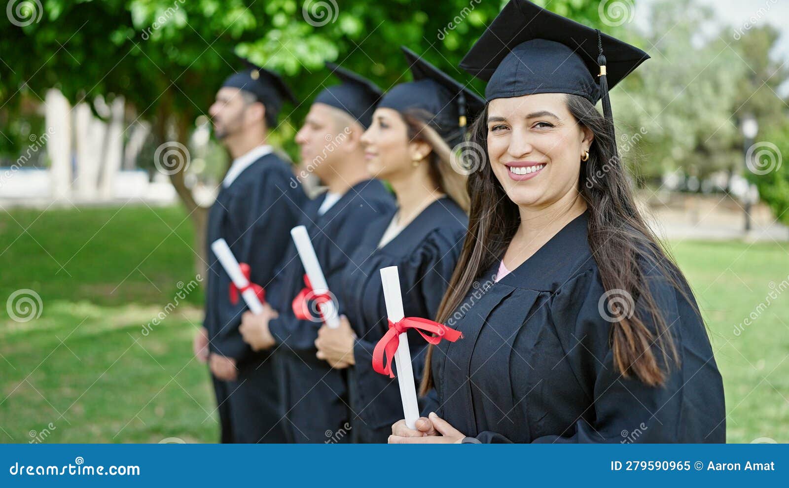 Group of People Students Graduated Holding Diploma at University Campus ...