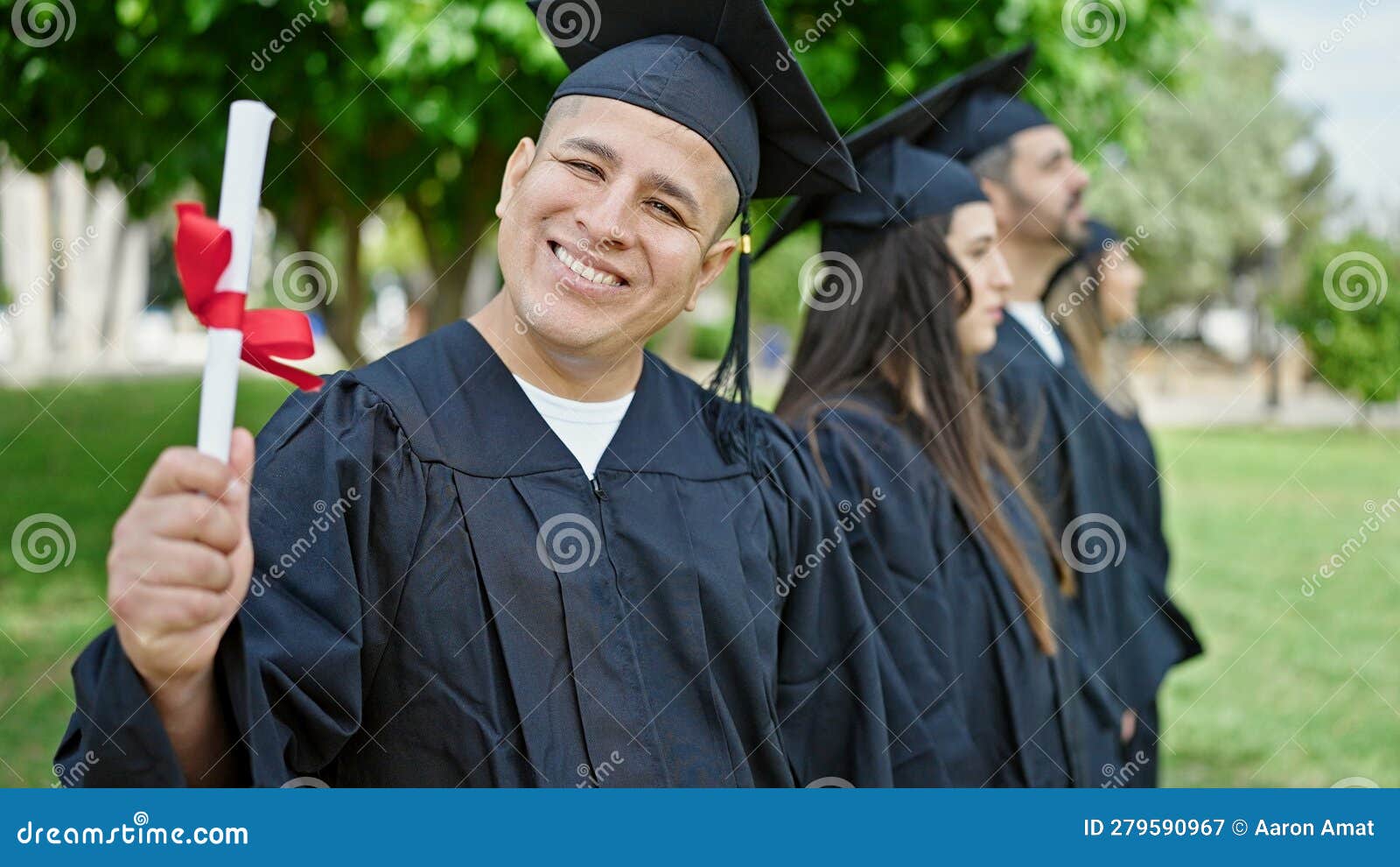 Group of People Students Graduated Holding Diploma at University Campus ...