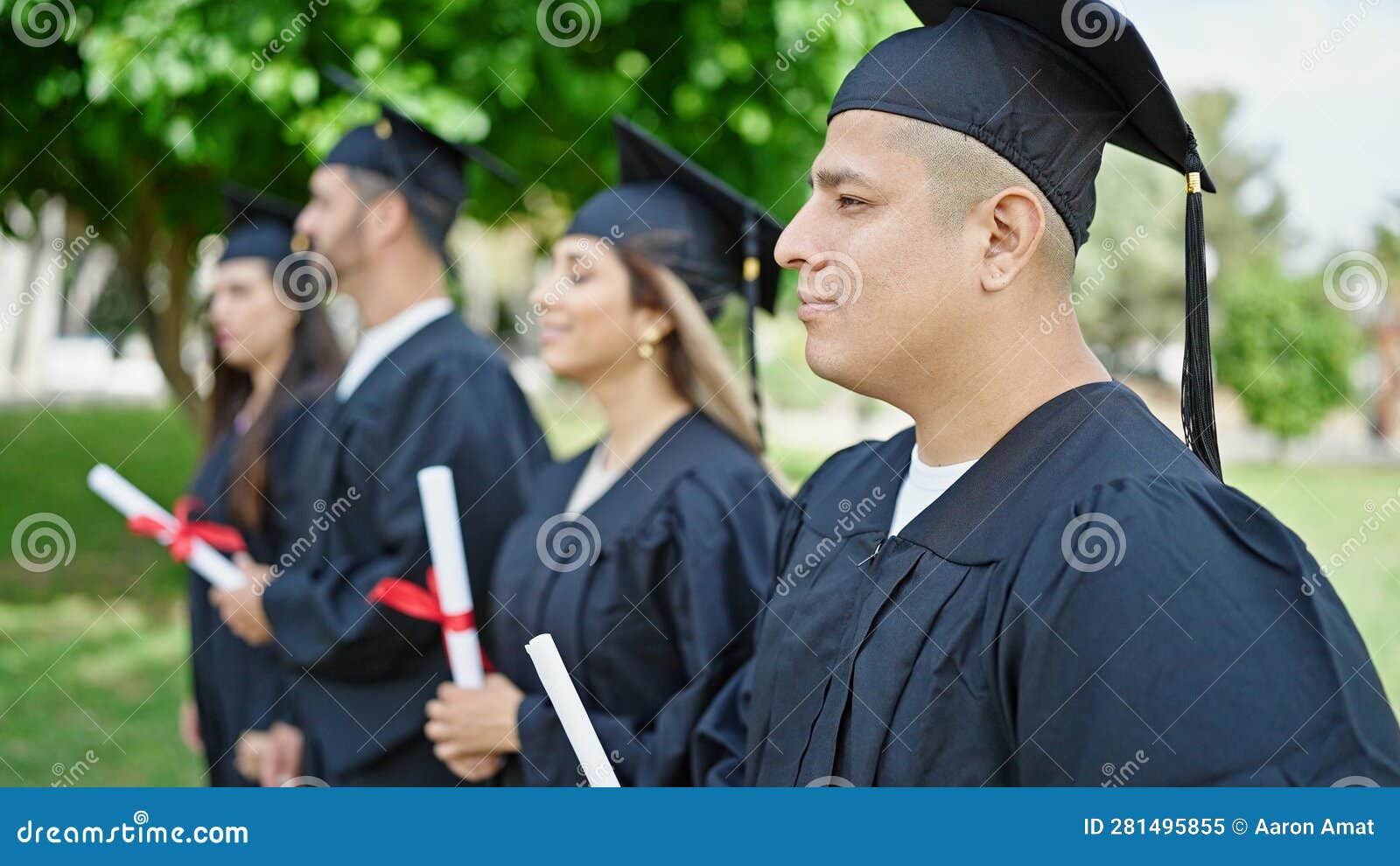 Group of People Students Graduated Holding Diploma at University Campus ...