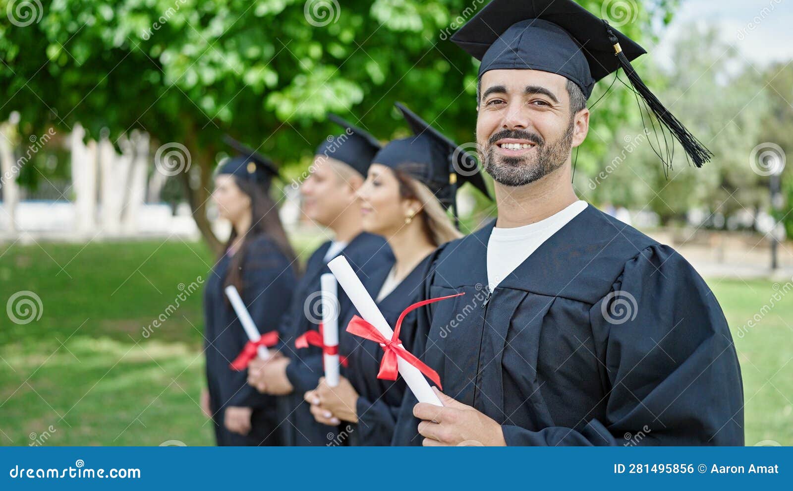 Group of People Students Graduated Holding Diploma at University Campus ...