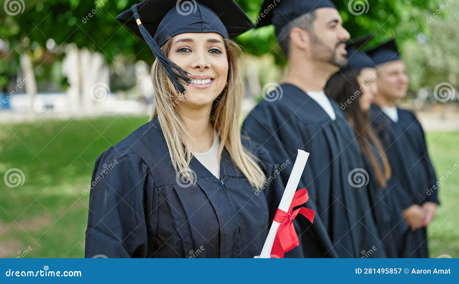 Group of People Students Graduated Holding Diploma at University Campus ...