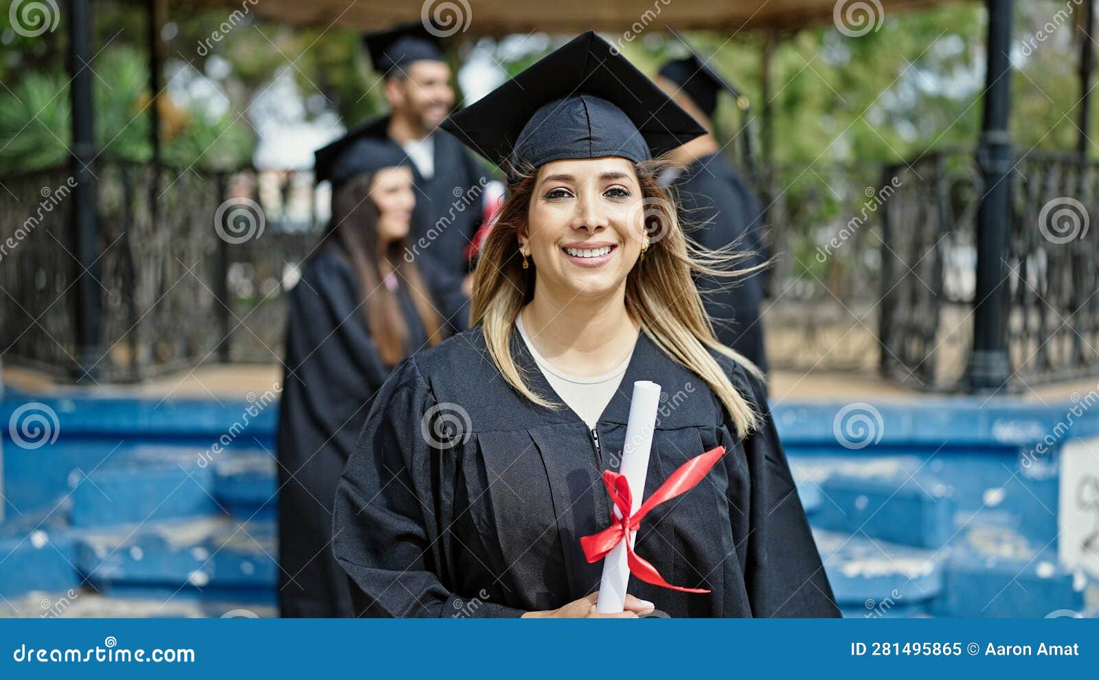 Group of People Students Graduated Holding Diploma at University Campus ...