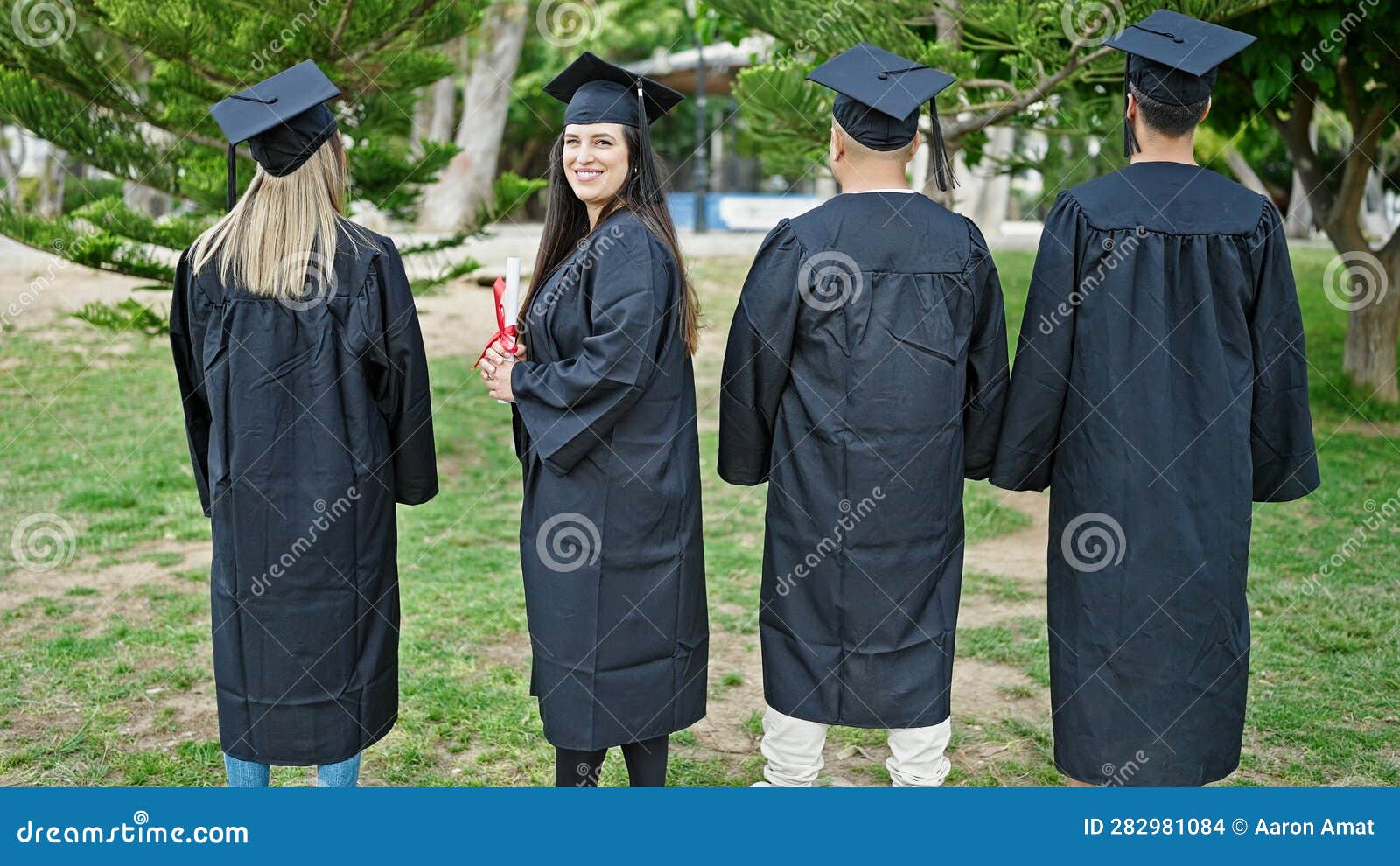 Group of People Students Graduated Holding Diploma at University Campus ...