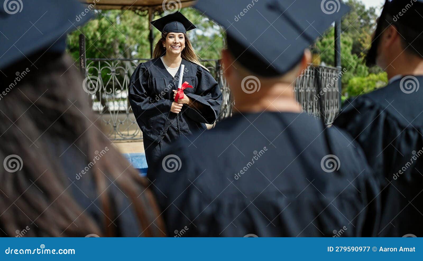 Group of People Students Graduated Telling Speech at University Campus ...