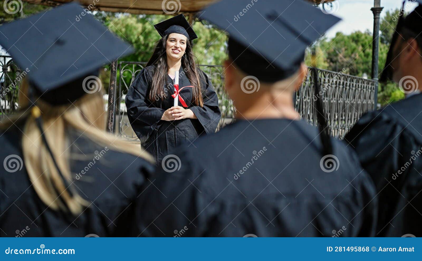 Group of People Students Graduated Telling Speech at University Campus ...