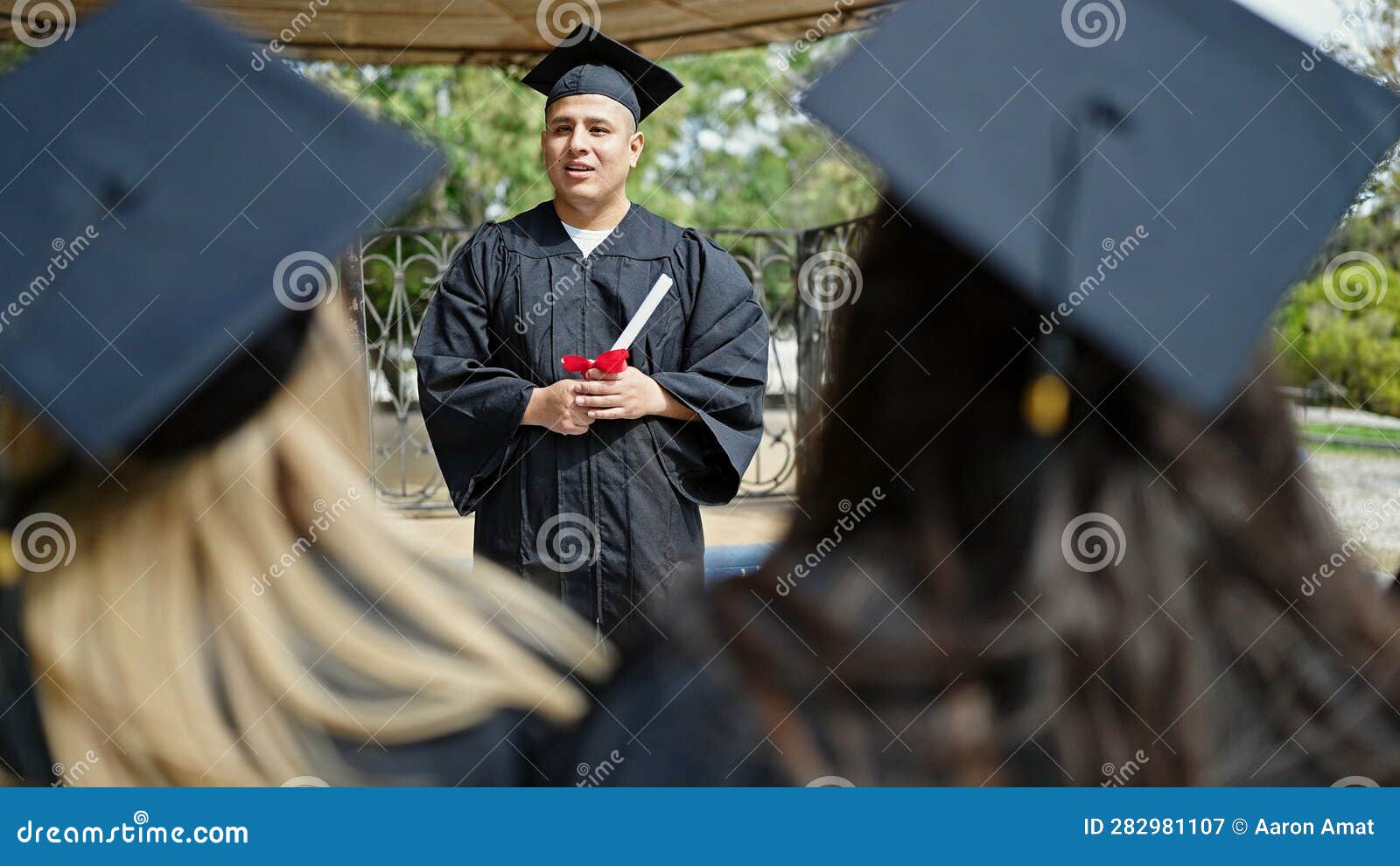 Group of People Students Graduated Telling Speech at University Campus ...