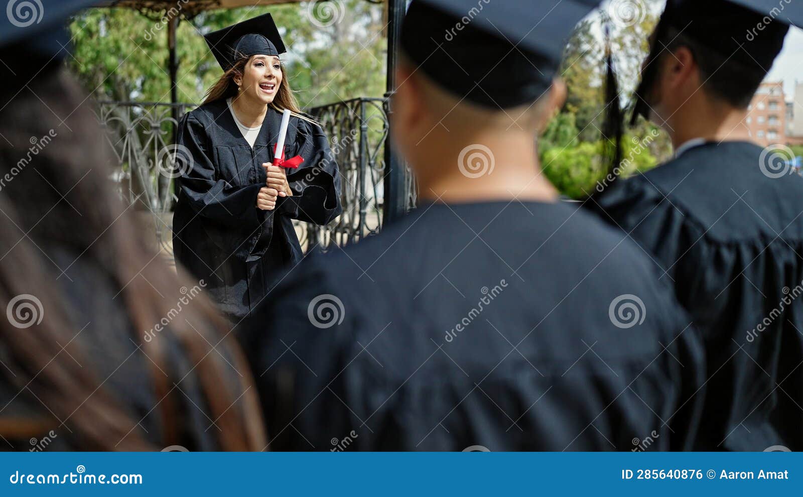 Group of People Students Graduated Telling Speech at University Campus ...