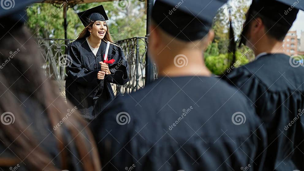 Group of People Students Graduated Telling Speech at University Campus ...