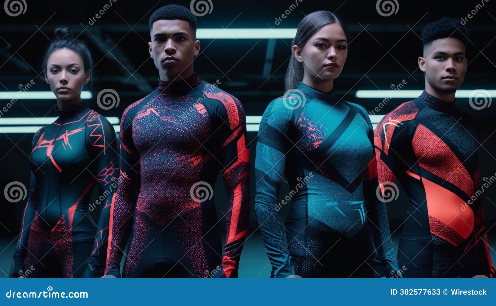 Group of People in Superhero Suits Posing Together in Dark Warehouse ...