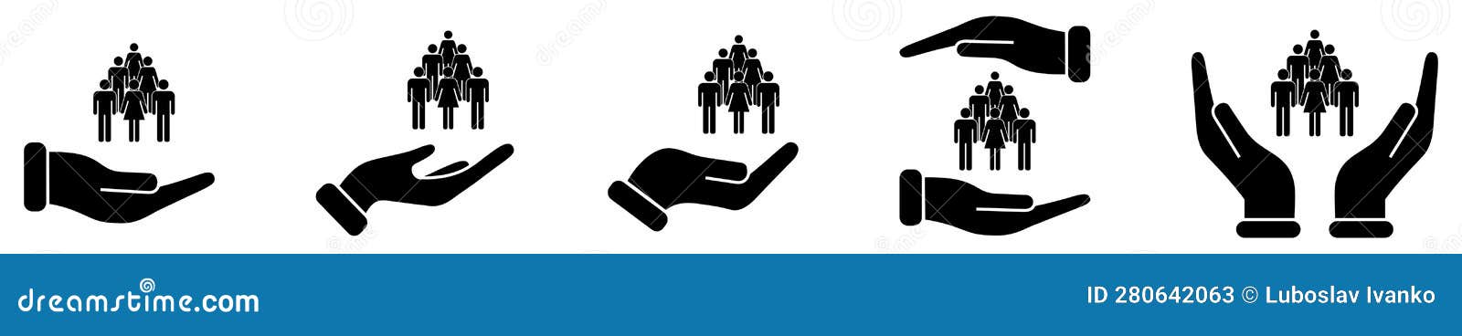 Group of People Symbol Above and in Hands - Crowds or Teams Sign Stock ...