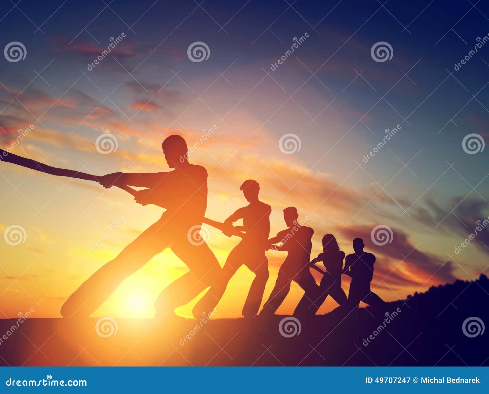 Group of People, Team Pulling Line, Playing Tug of War. Stock Image ...