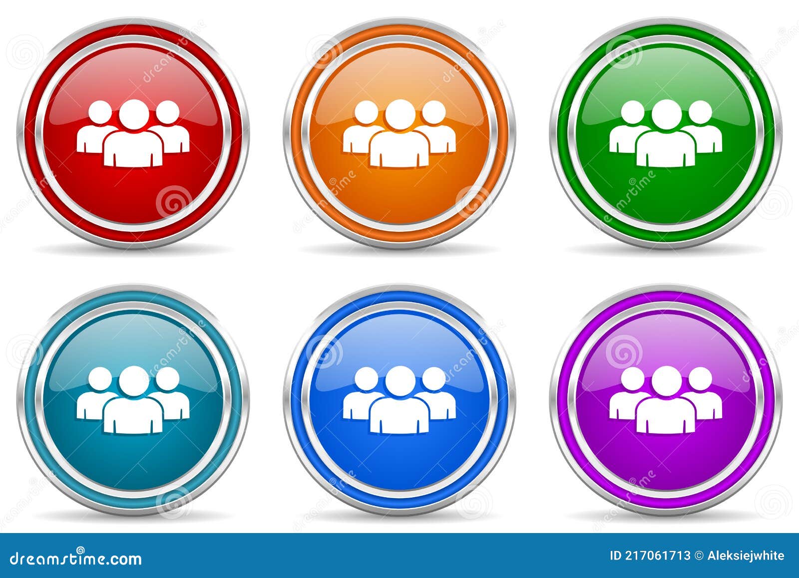 Group of People, Team, Teamwork Silver Metallic Glossy Icons, Set of ...