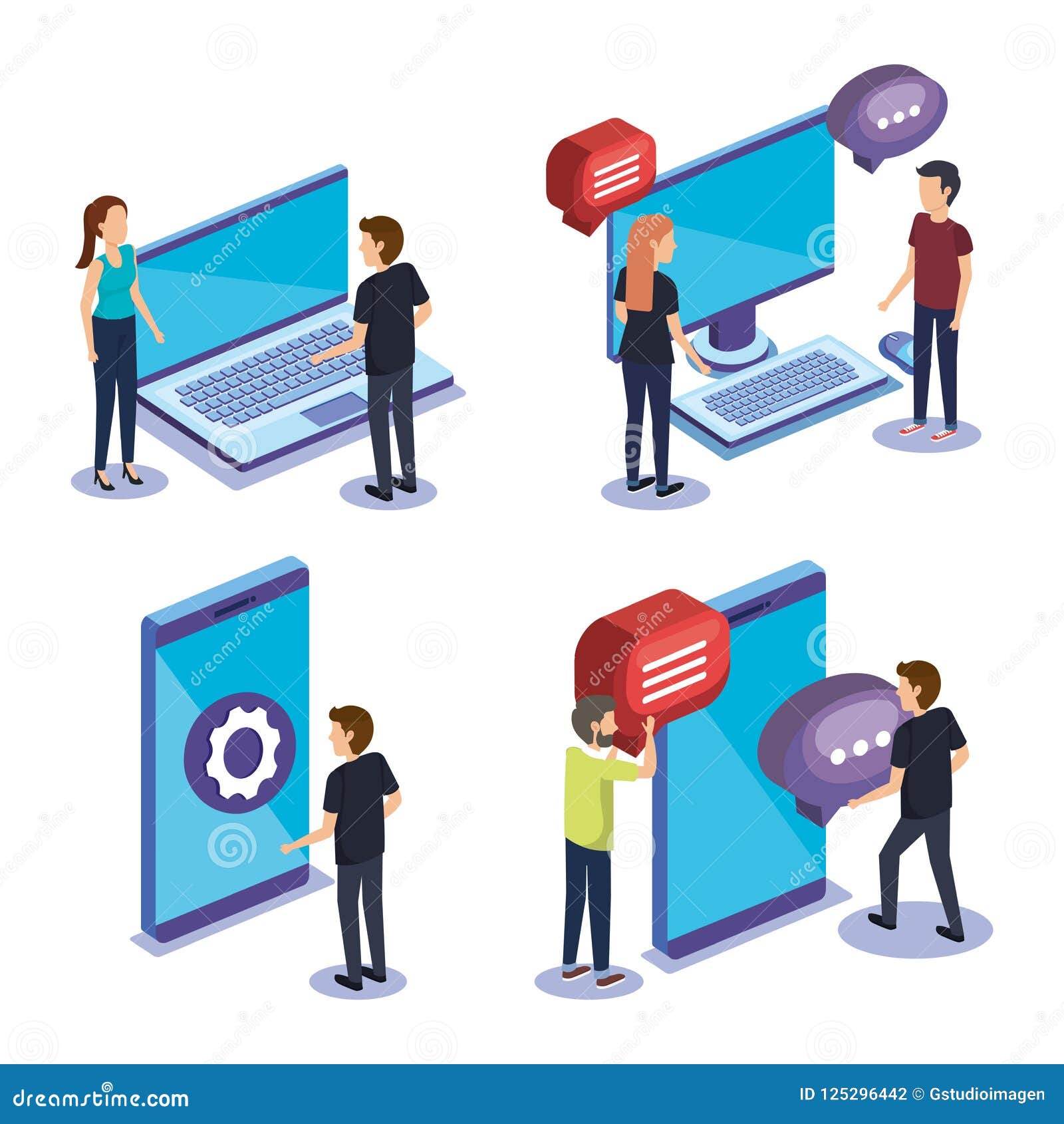 Group of People Teamwork with Electronics Devices Stock Vector ...