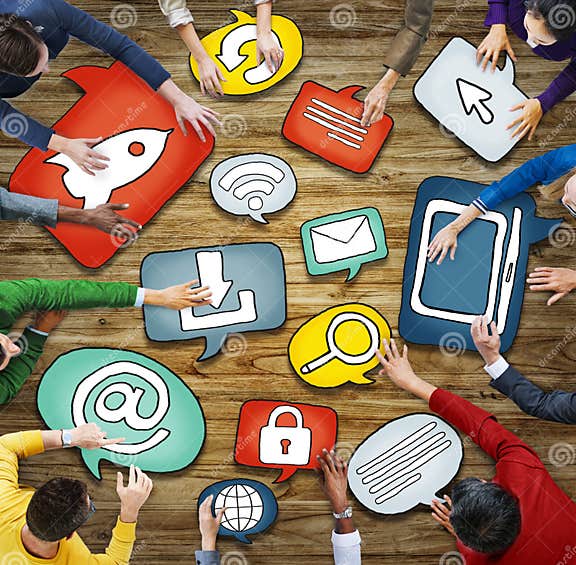 Group of People with Technology Symbol Stock Illustration ...