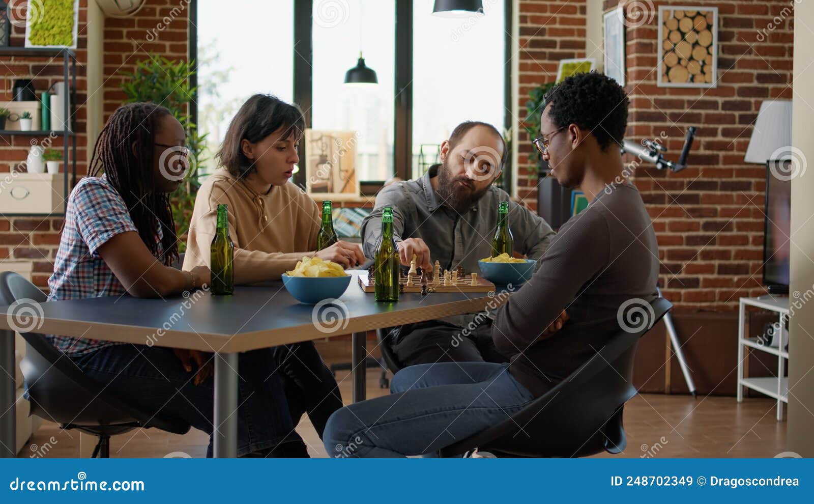 Group of People Thinking about Next Move at Chess Board Game Stock ...