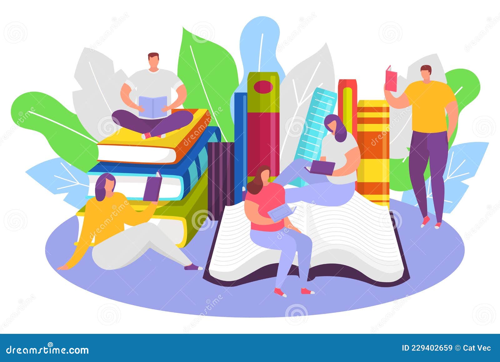 Group of People Tiny Character Read Book Obtain Knowledge, Male and ...