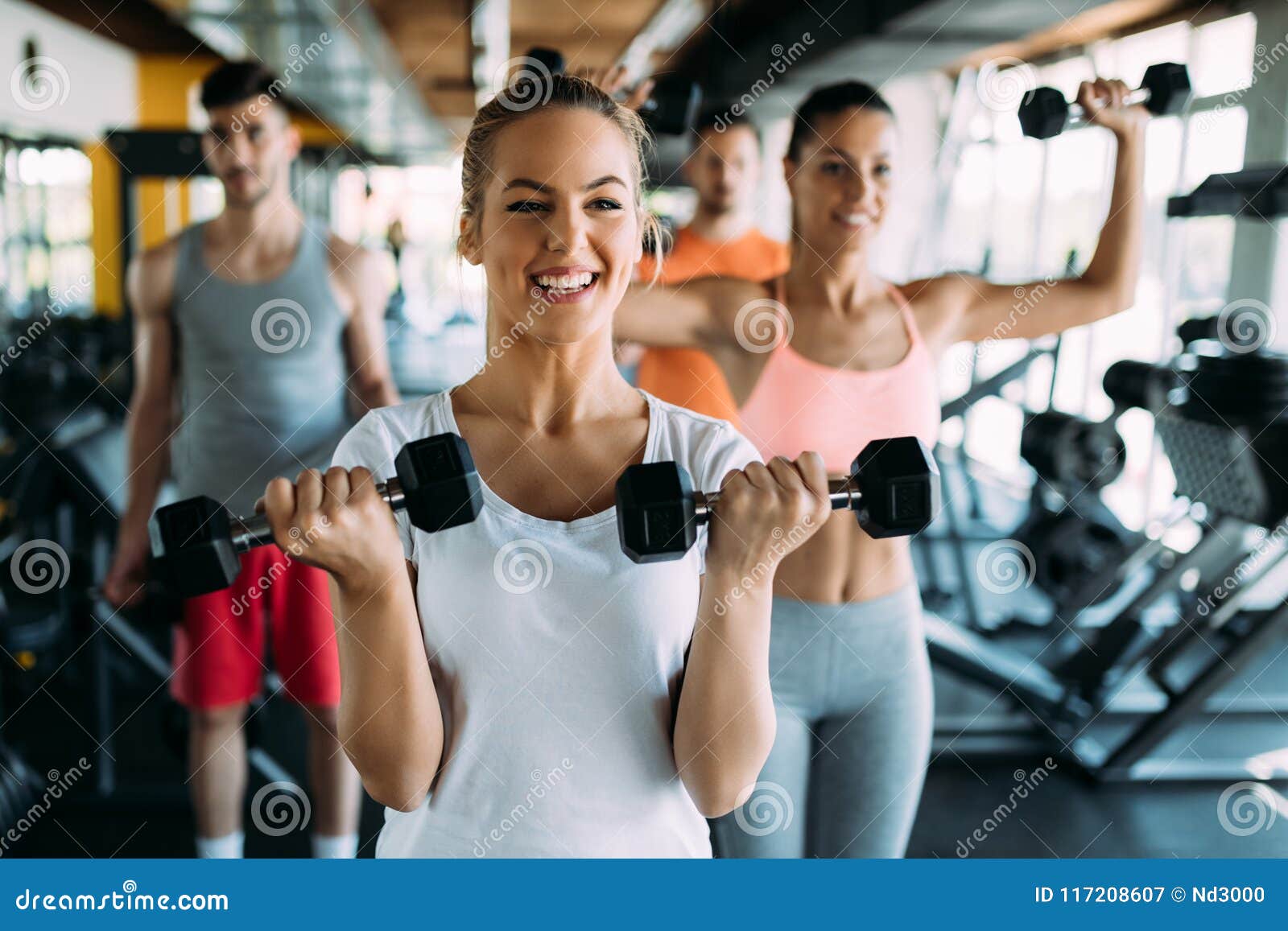 Group of People Training in Gym Stock Image - Image of dumbbell, body ...