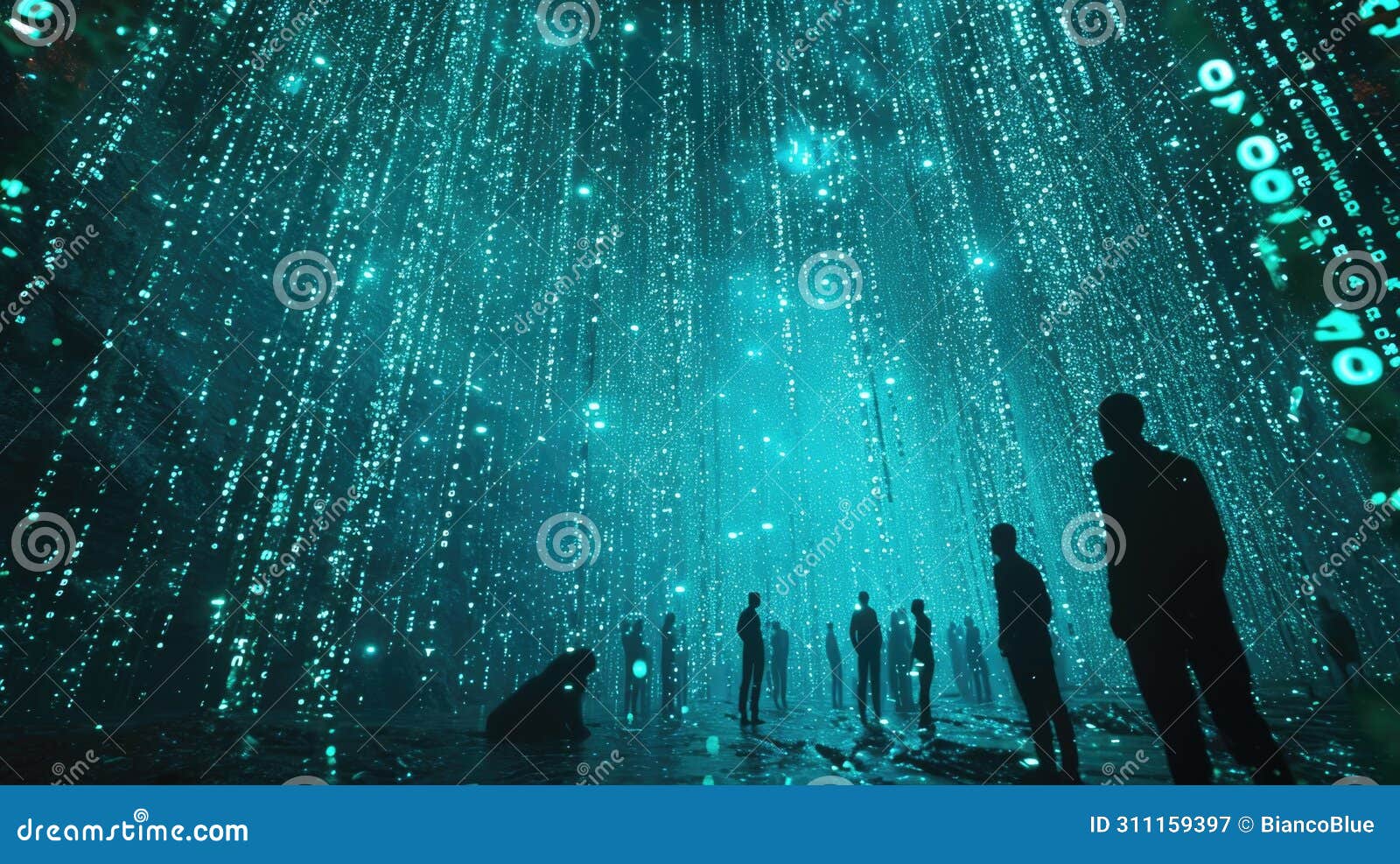 The Group People Try Searching Something in Digital Matrix Binary Code ...