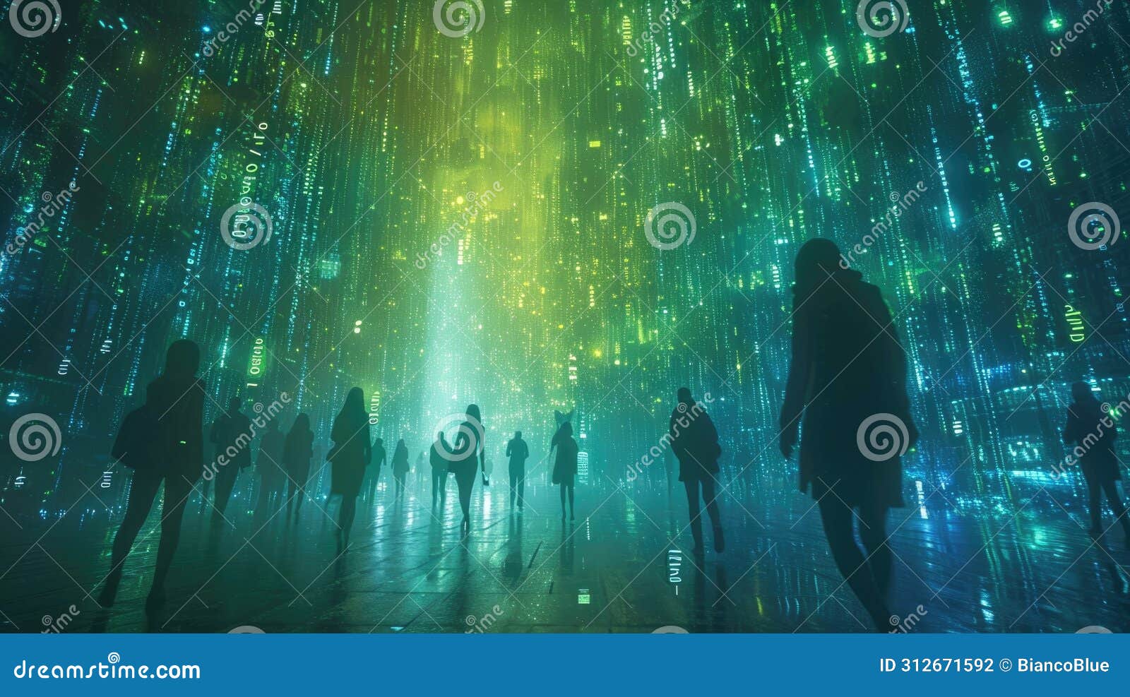 The Group People Try Searching Something in Digital Matrix Binary Code ...